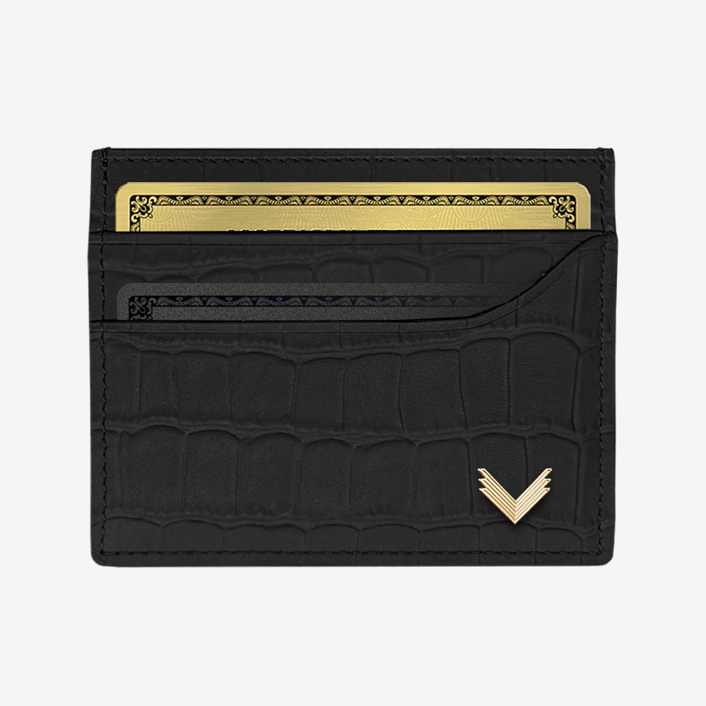 Port Card, Piele Vitel, Textura Crocodil – VELANTE Officiale®